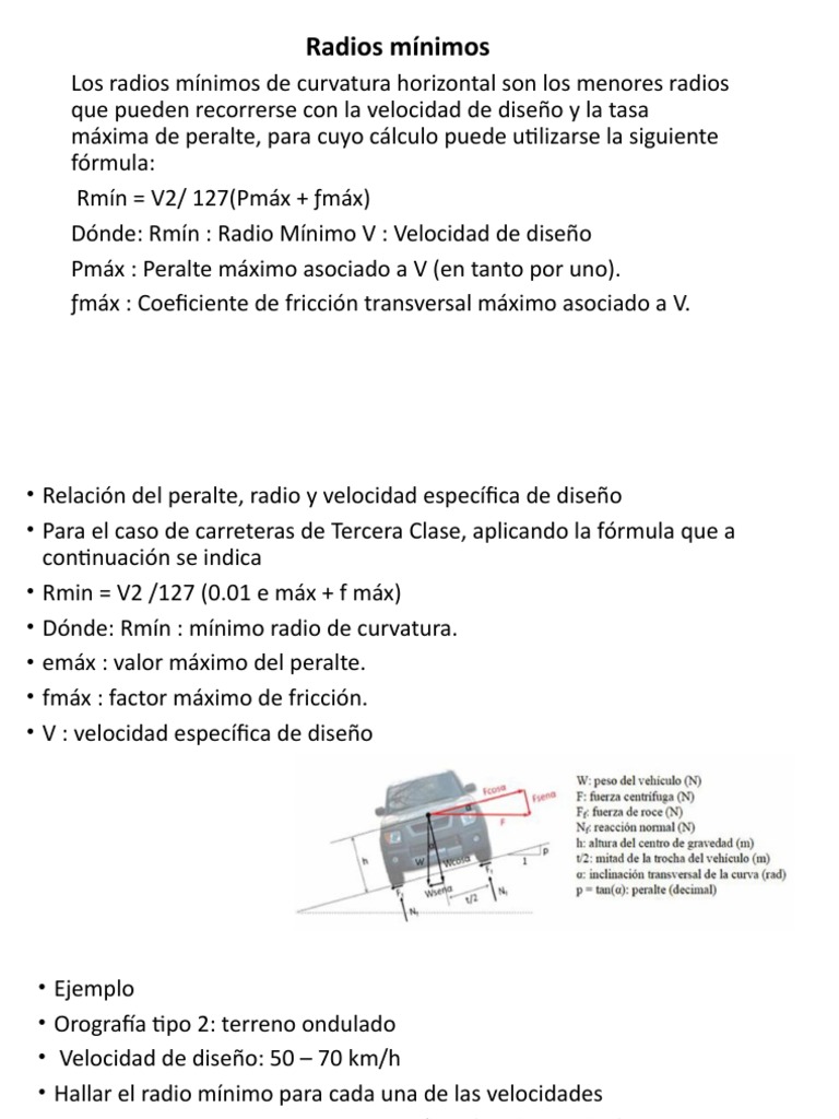 Fórmulas para Radio Mínimo en Carreteras | PDF