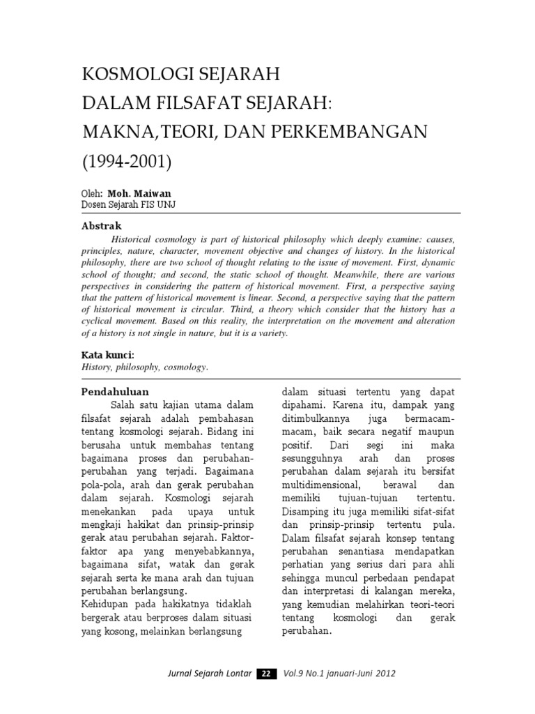 Kosmologi Sejarah Dalam Filsafat Sejarah | PDF
