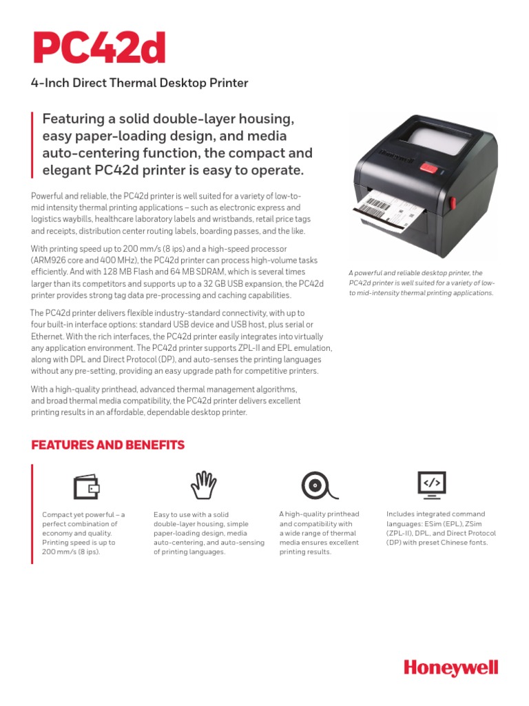 pc42d Desktop Printer Data Sheet en | Download Free PDF | Printer (Computing) | Usb