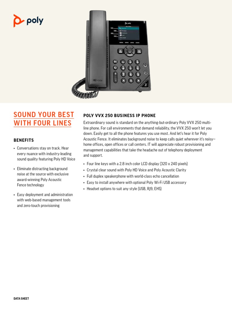 Sound Your Best With Four Lines: Poly VVX 250 Business Ip Phone | PDF ...