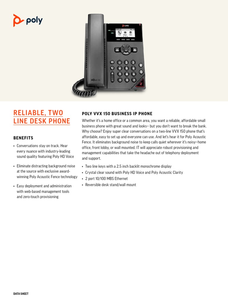 Reliable, Two Line Desk Phone: Poly VVX 150 Business Ip Phone | PDF ...