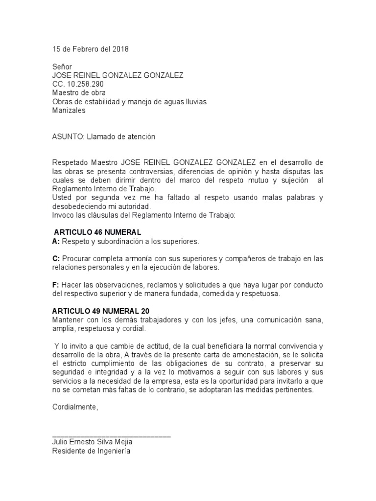 Llamado de Atencion Falta de Respeto | PDF