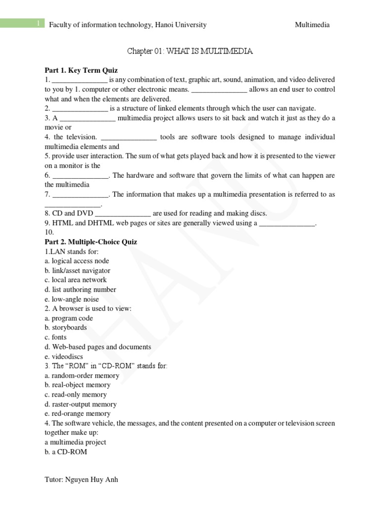 Chapter 01: What Is Multimedia: Part 1. Key Term Quiz | PDF ...