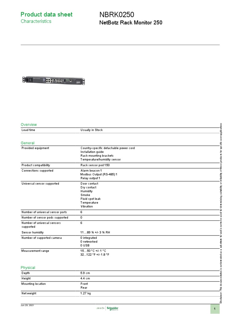NetBotz 200 - NBRK0250 - 1625096723 | PDF | Sensor | Humidity
