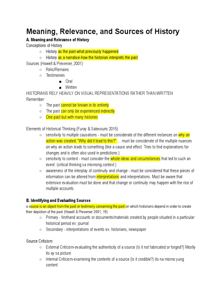 Meaning, Relevance, and Sources of History | PDF | Causality | Relevance