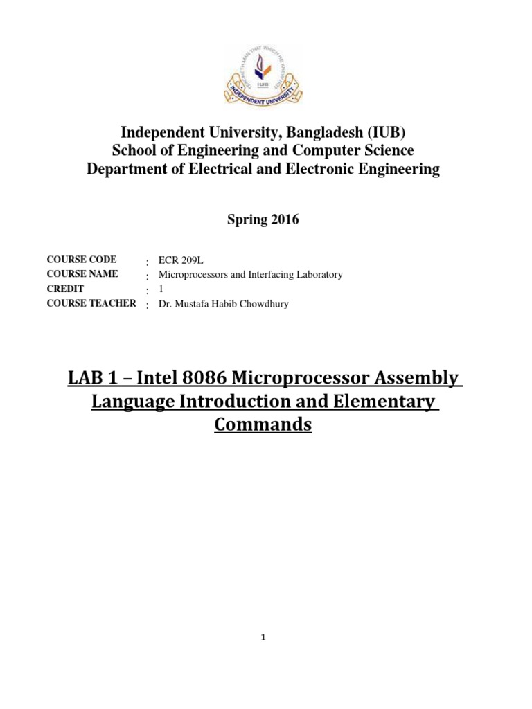 LAB 1 - Intel 8086 Microprocessor Assembly Language Introduction and ...