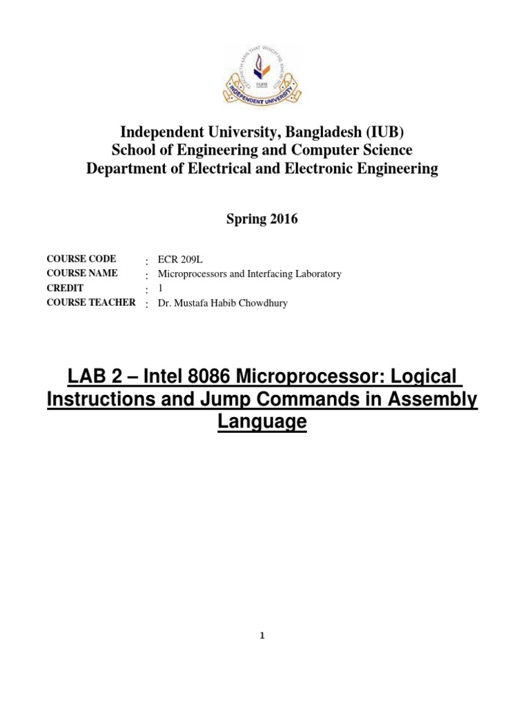 Lab 2 - Intel 8086 Microprocessor: Logical Instructions and Jump Commands in Assembly Language ...