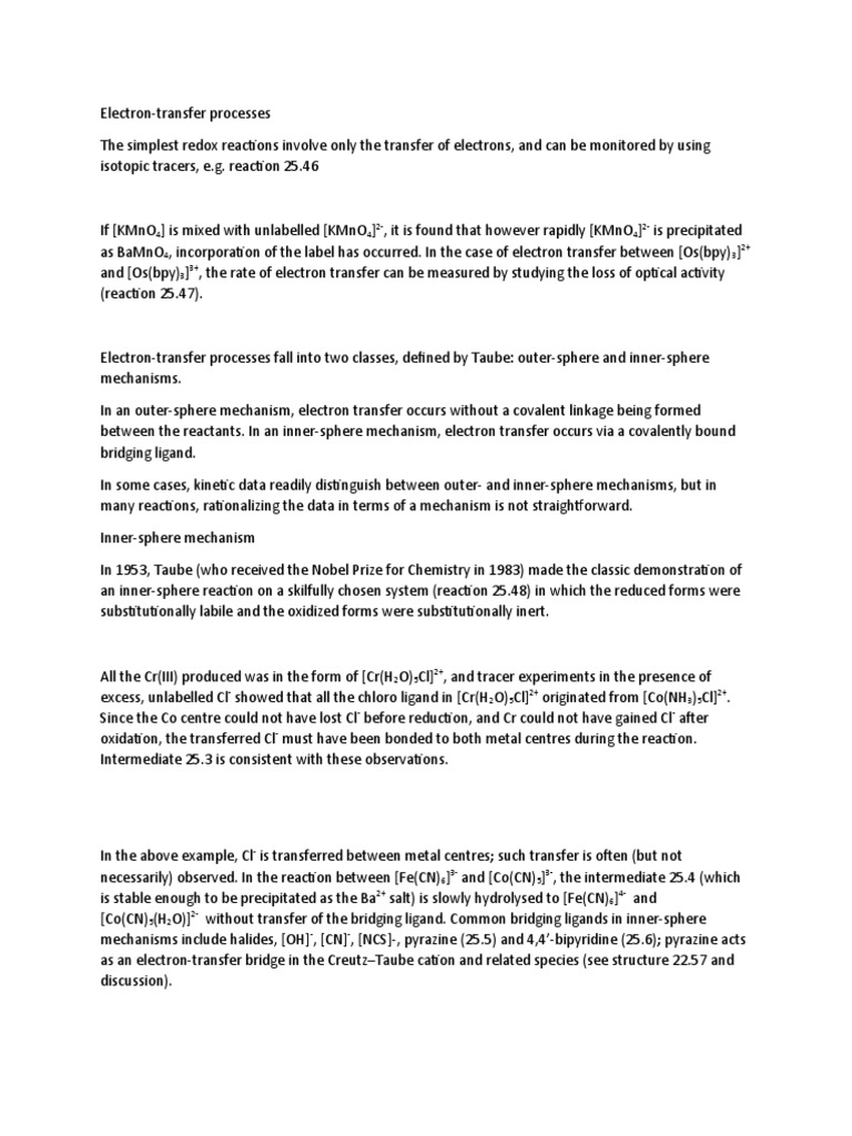 Inner Sphere Mecanism | PDF | Electron Transfer | Chemical Reactions