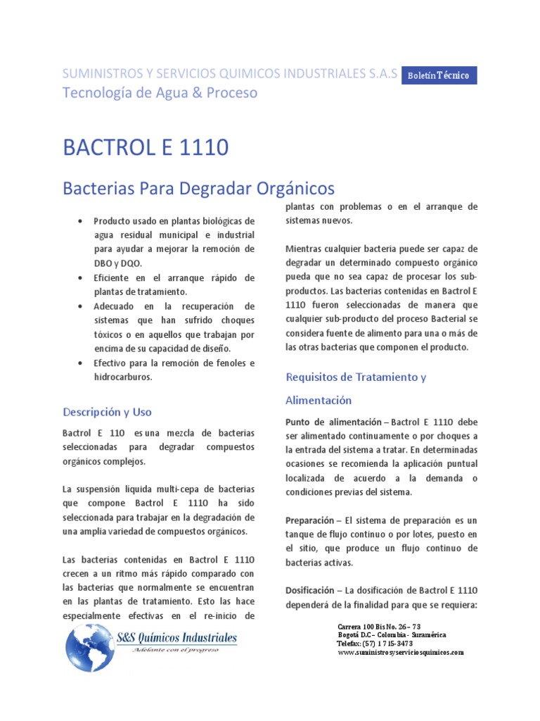 Bactrol E 1110: Bacterias para Tratamiento de Agua | PDF | Las ...