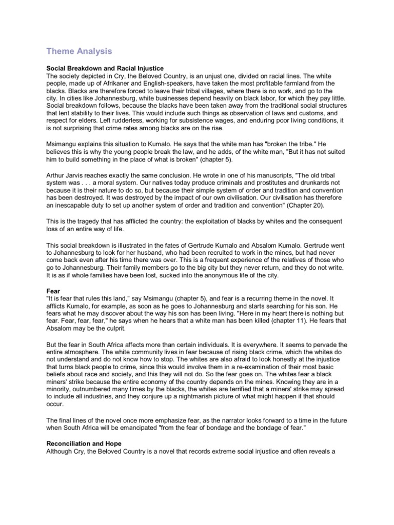 Cry The Beloved Country Themes | PDF