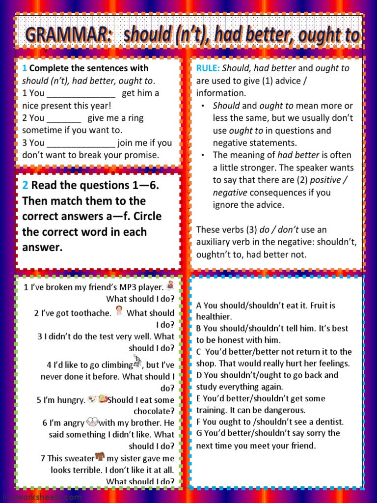 Read The Questions 1-6. Then Match Them To The Correct Answers A-F ...