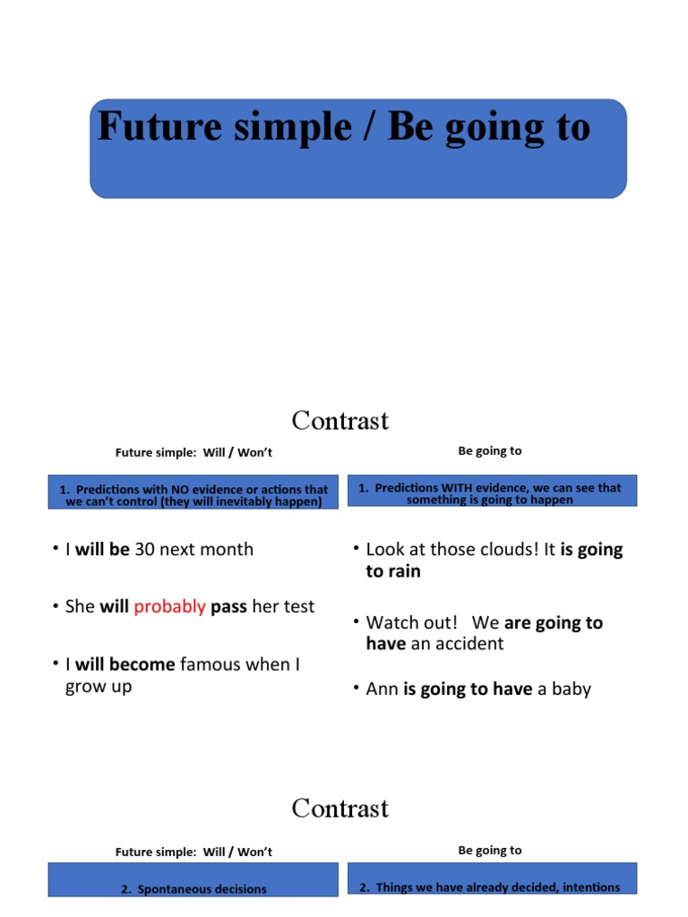 Future Simple / Be Going To | PDF