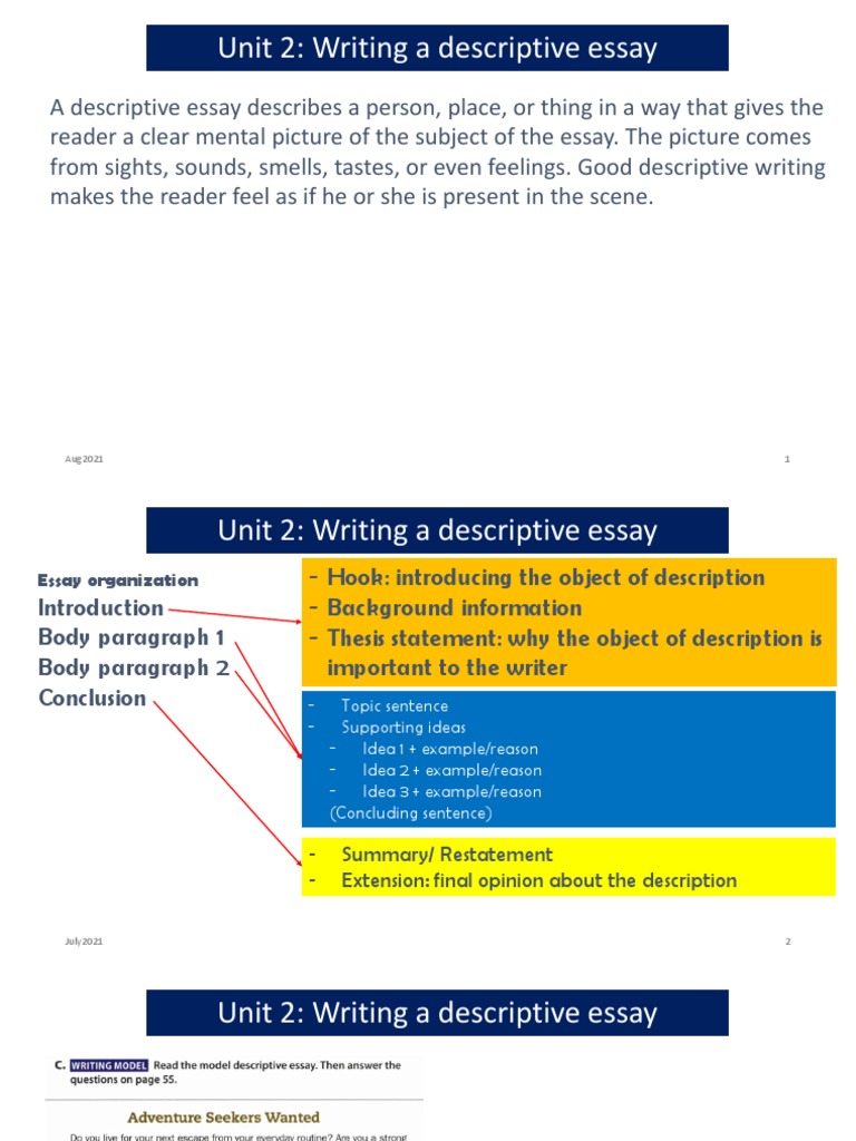Descriptive Essay Writing Guide | PDF | Essays | Reason