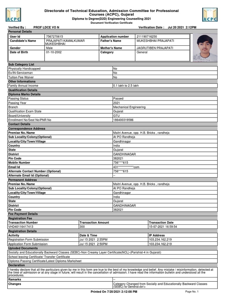 Directorate Of Technical Education Admission Committee For