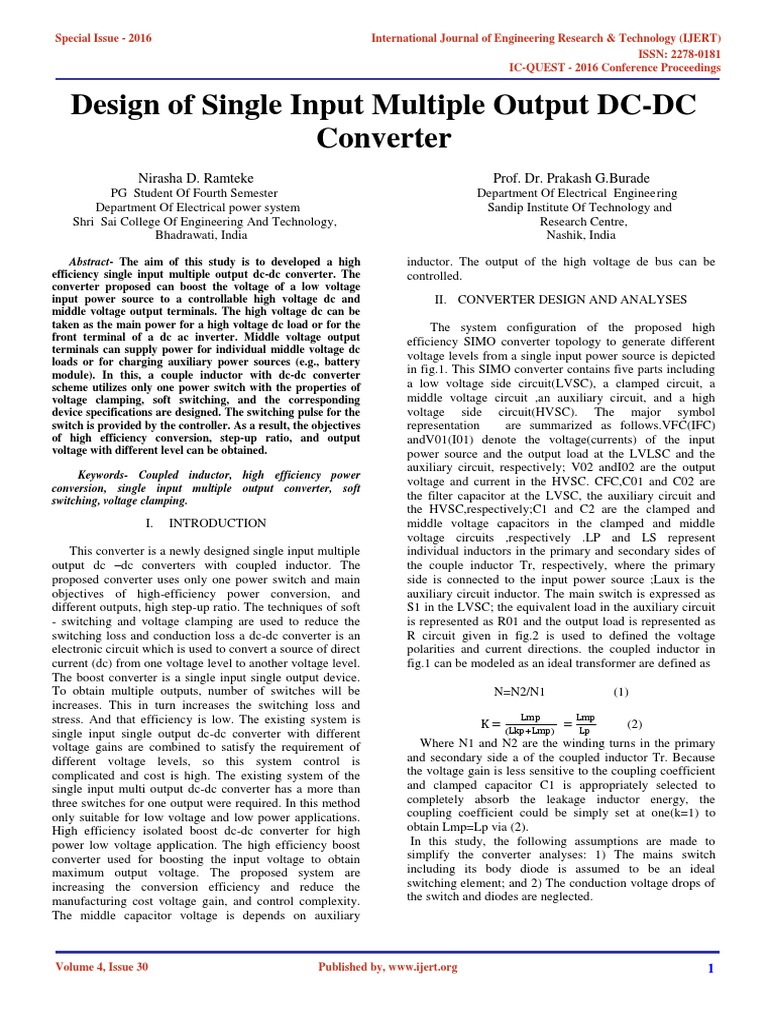 Design of Single Input Multiple Output DC-DC Converter: Nirasha D. Ramteke Prof. Dr. Prakash G ...