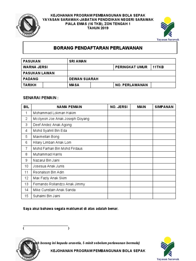 Borang Pendaftaran Perlawanan 16TKB | PDF