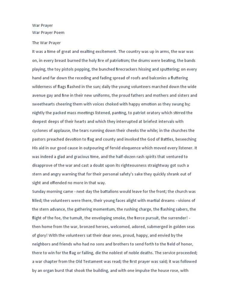 War Prayer Theme and Analysis | PDF | Prayer