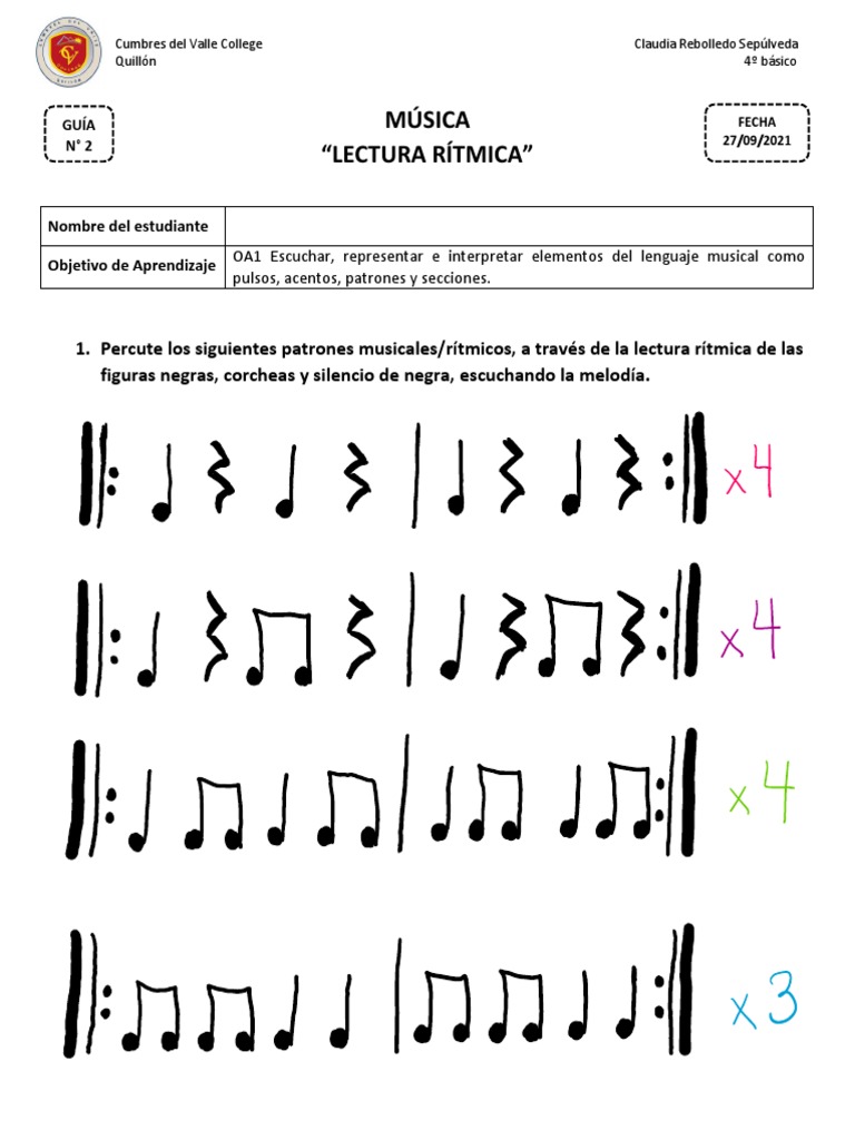 4º Clase 3 Lunes 27-09 Interpretación de Patrones Rítmicos | PDF