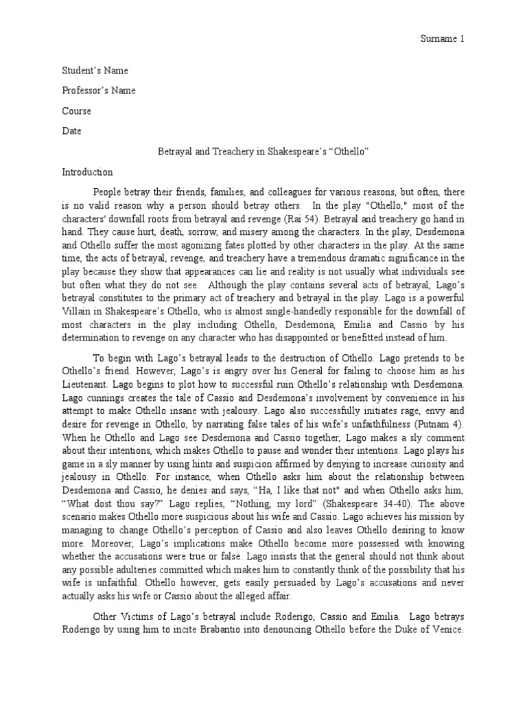Betrayal and Treachery in Shakespeare | PDF | Othello | Iago