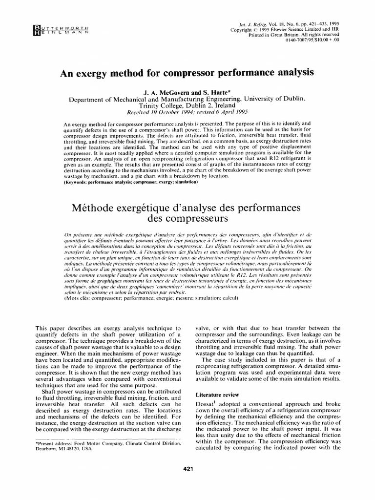 An Exergy Method For Compressor Performance Analysis - 1995 ...