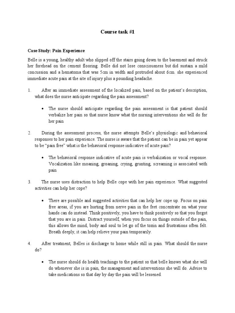 Course Task #1: Case Study: Pain Experience | PDF