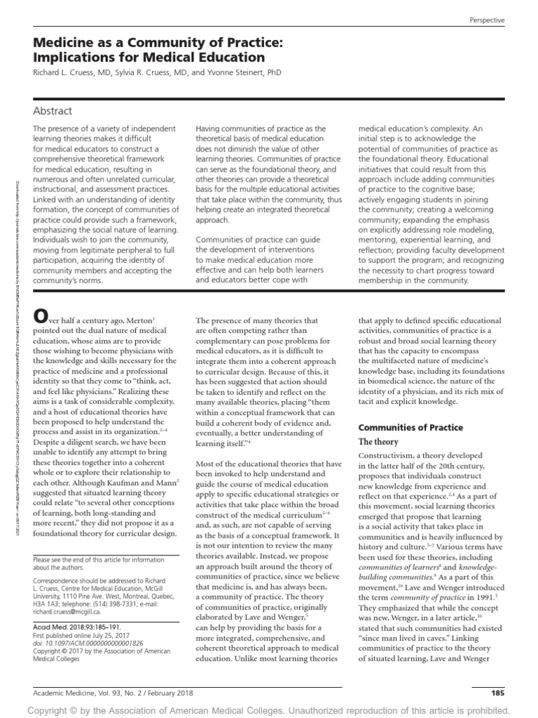Medicine As A Community of Practice: Implications For Medical Education ...