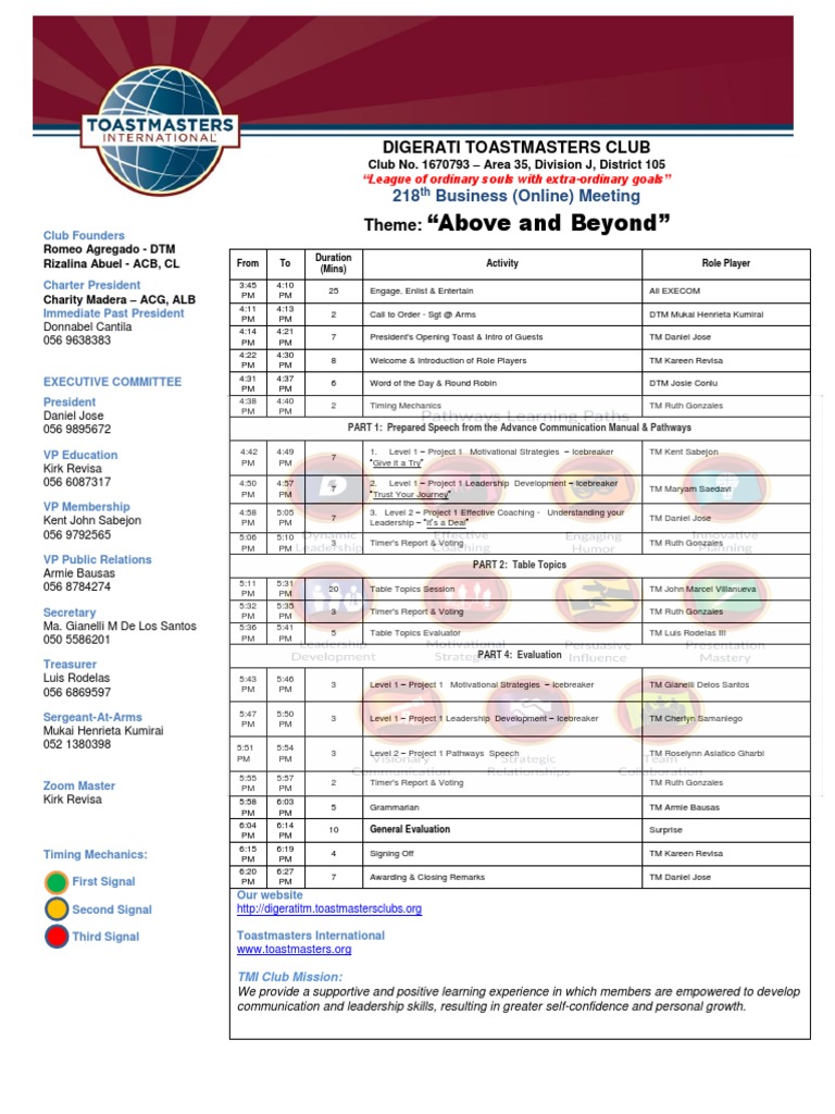Toastmaster Meeting Agenda Template | PDF | Neuropsychological ...