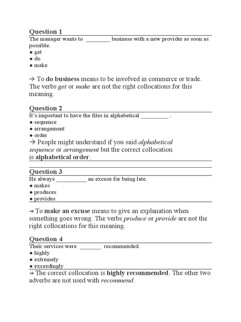 Collocations Test - Week 1 | PDF | Cognition | Linguistic Morphology