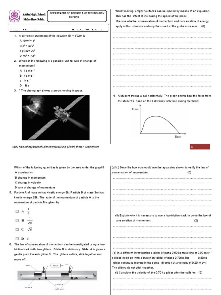 Momentum Revision Worksheet | PDF | Collision | Momentum