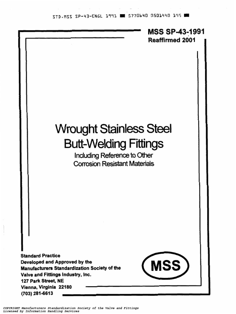 MSS SP-43 (1991) (Reaffirmed 2001) | PDF | Pipe (Fluid Conveyance) | Steel