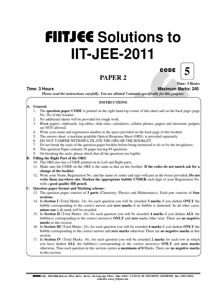 Iit Jee 2011 Paper-2 Fiitjee | PDF | Lens (Optics) | Acid