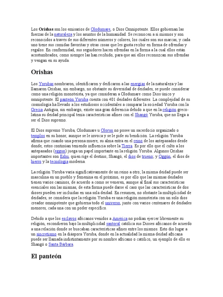 Orishas: Deidades del Panteón Yoruba | PDF | Religión étnica ...
