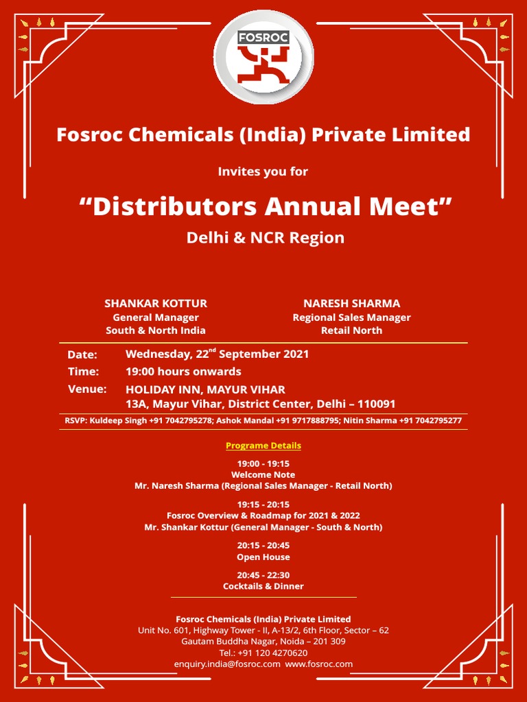 Invitation - Distributor Annual Meet at Delhi September 2021 | PDF