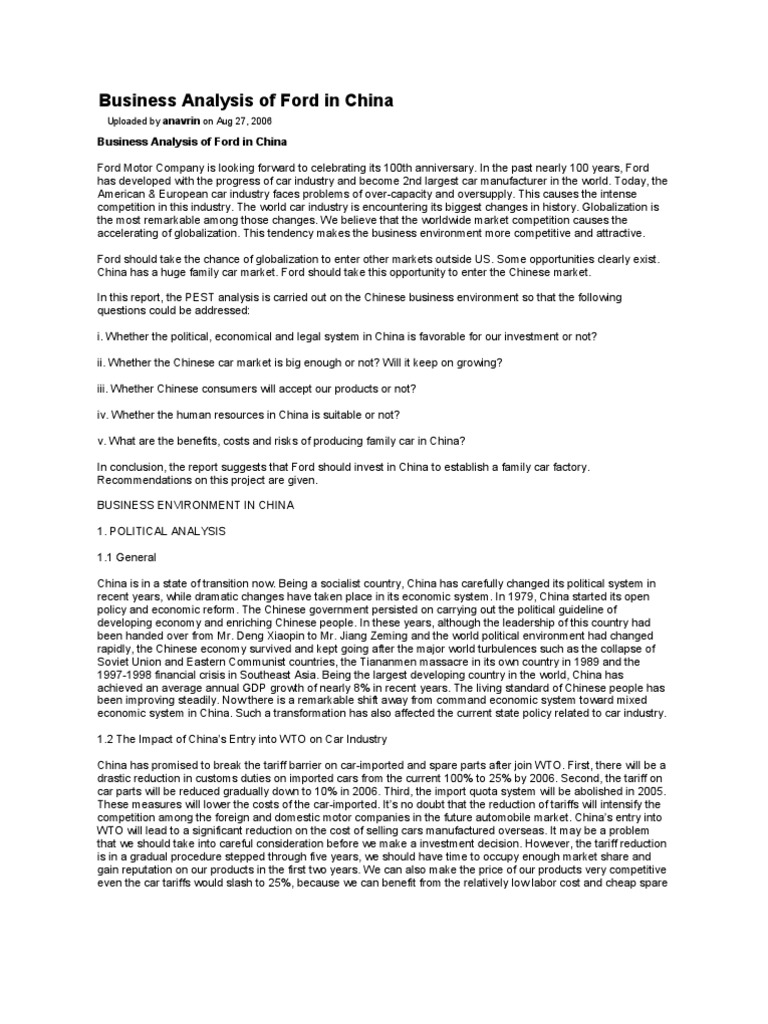 Business Analysis of Ford in China | PDF | Gross Domestic Product | China