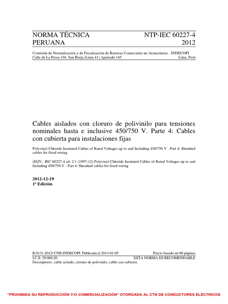 NTP Iec - 60227 4 | PDF | Fibra óptica | Resistencia Eléctrica y ...