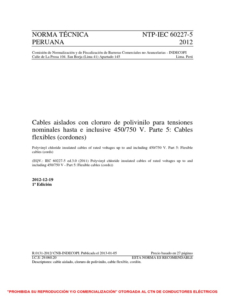 NTP Iec - 60227 5 | PDF | Resistencia Eléctrica y Conductancia | Perú