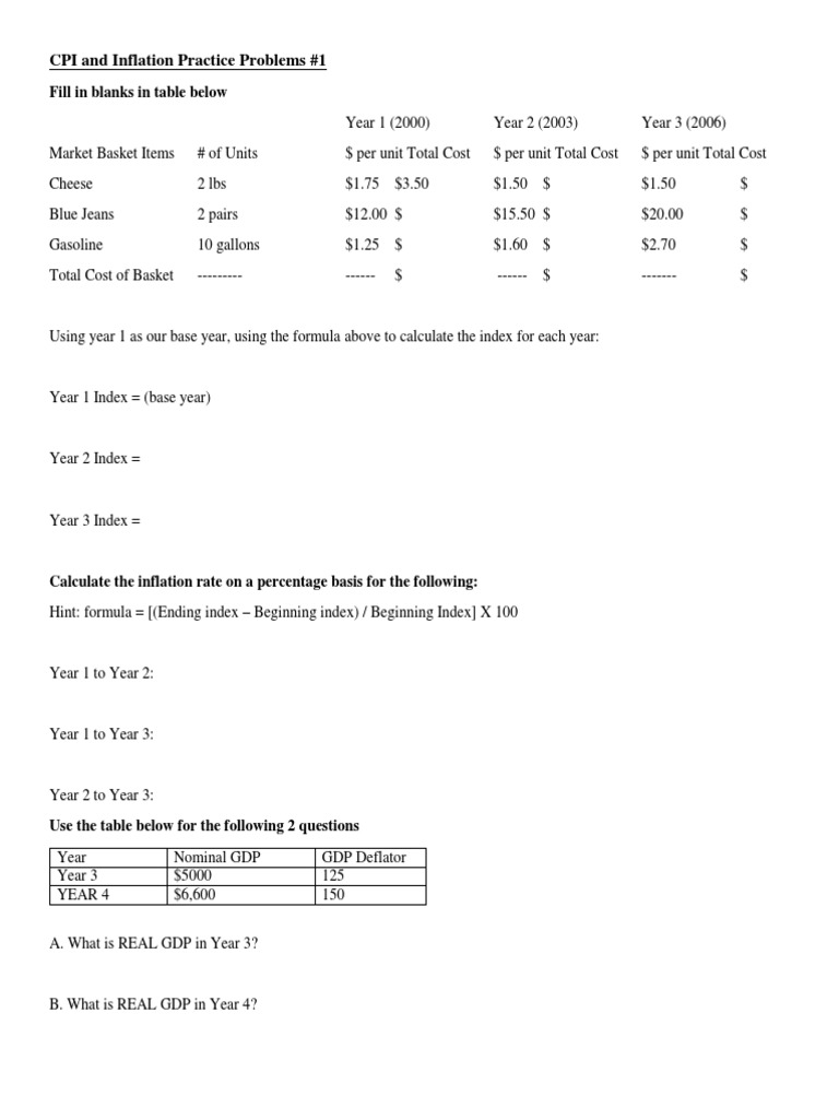 CPI and Inflation Practice Problems | PDF | Inflation | Interest