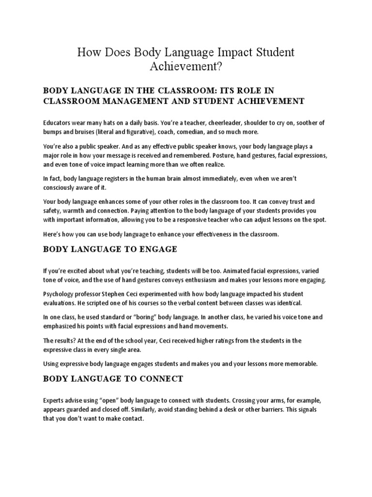 How Does Body Language Impact Student Achievement | PDF | Body Language ...