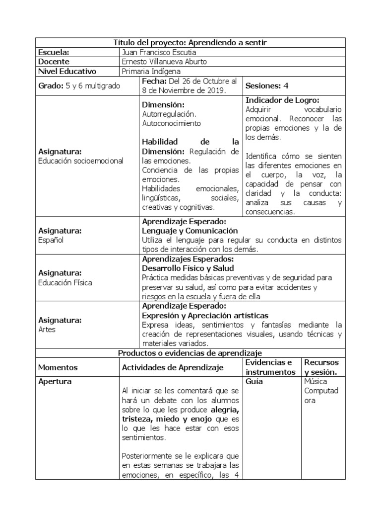 Diseñando Un Pae (Proyecto de Aplicacion Escolar) | PDF | Las emociones ...