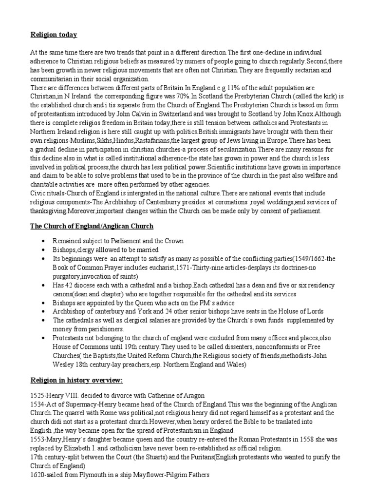 Religion | PDF | Church Of England | Protestantism