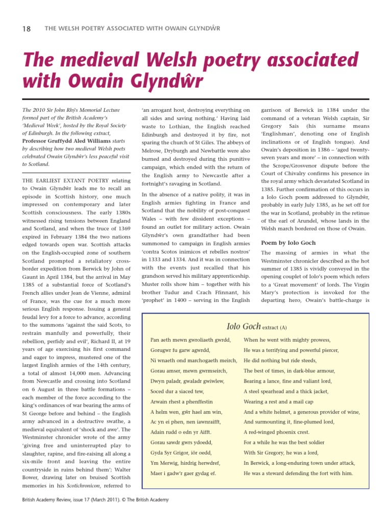 The Medieval Welsh Poetry Associated With Owain Glyndwr Wales Fiction And Literature
