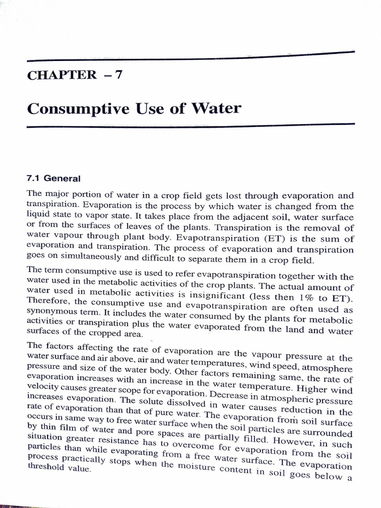 Consumptive Use of Water: Chapter - 7 | PDF | Evapotranspiration ...
