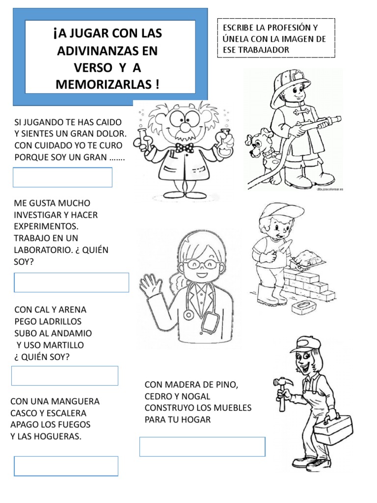 Adivinanzas de oficios para niños | PDF | Cocina, comidas y vino ...