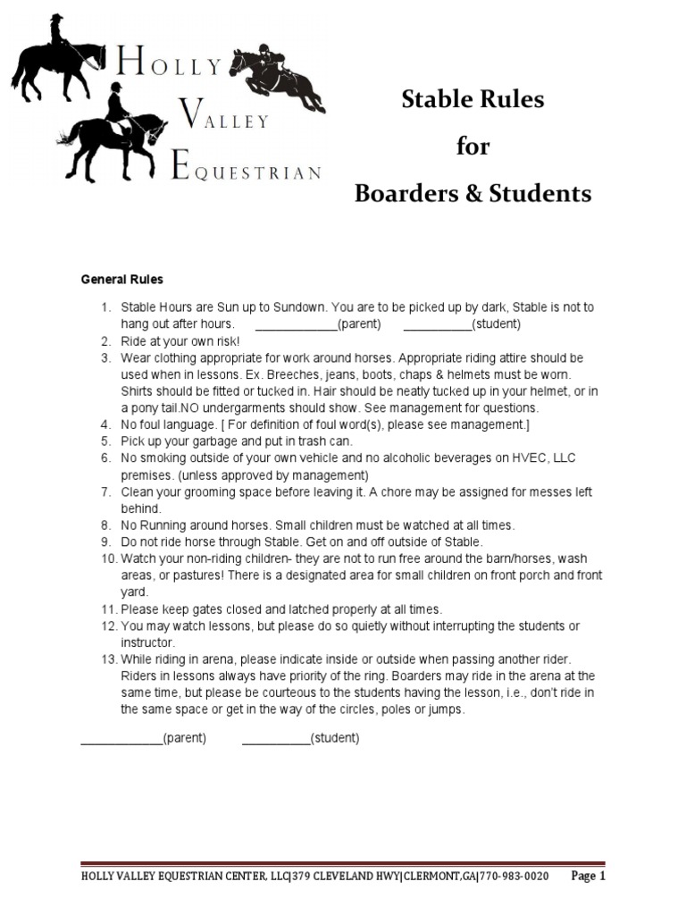 Holly Valley Stable Rules | PDF | Horses | Equus (Genus)