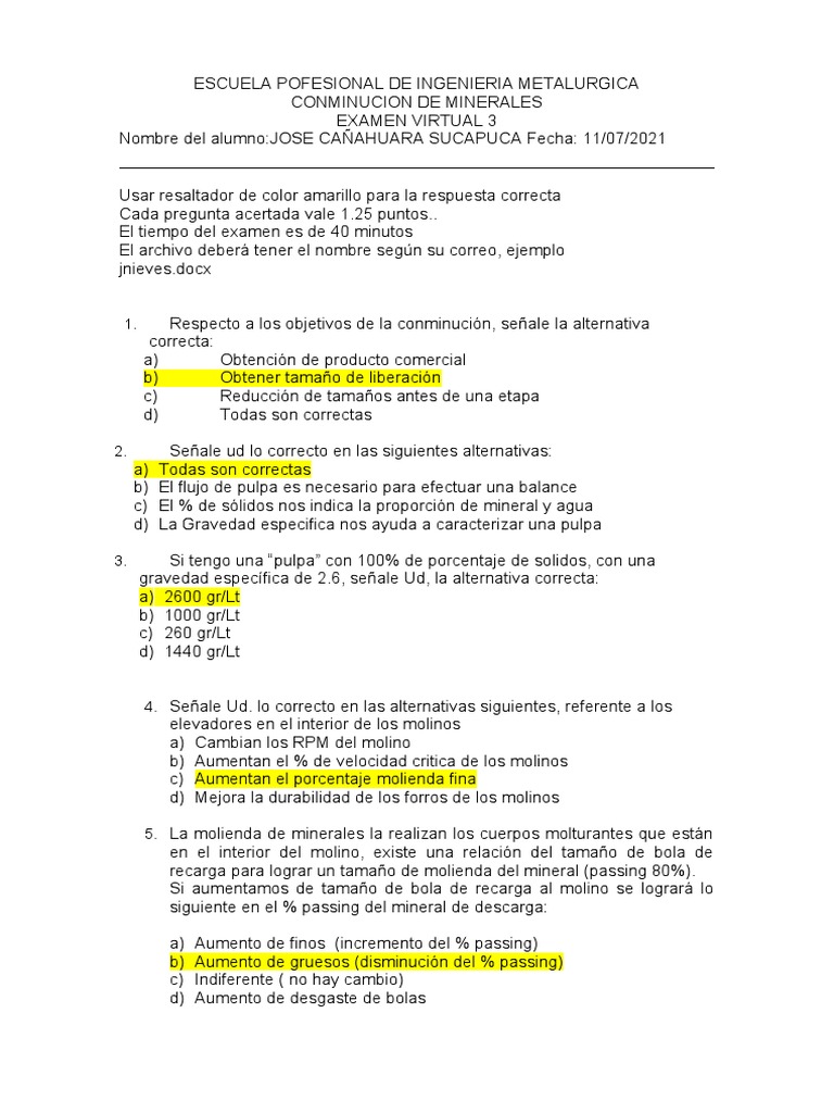 BANCO de PREGUNTAS Tercer Examen 2021 Alumnos | PDF | Molino (molienda ...