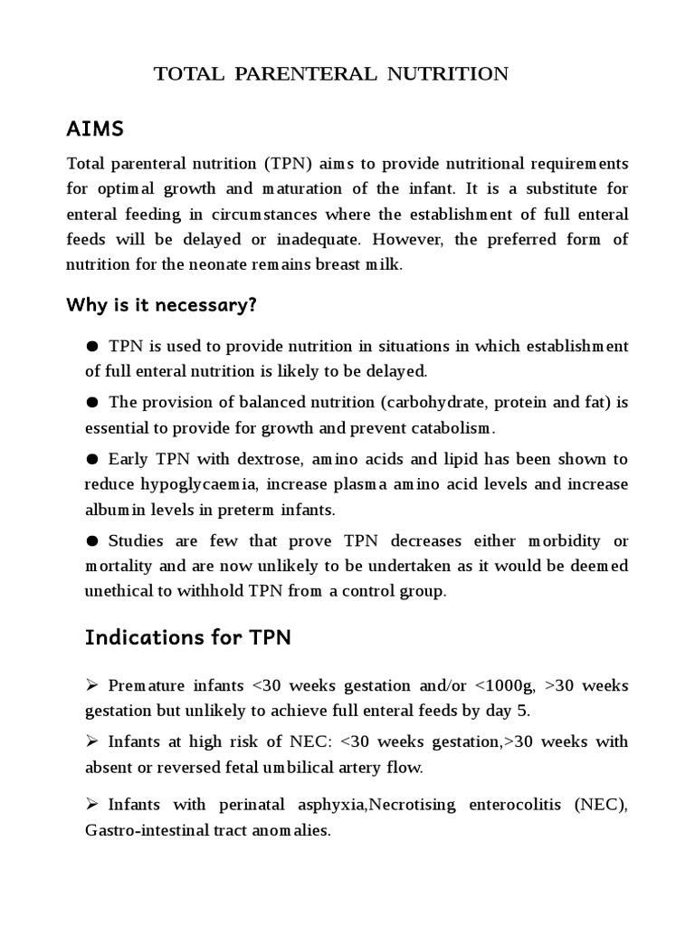 Total Parenteral Nutrition Pdf Intravenous Therapy Nutrition