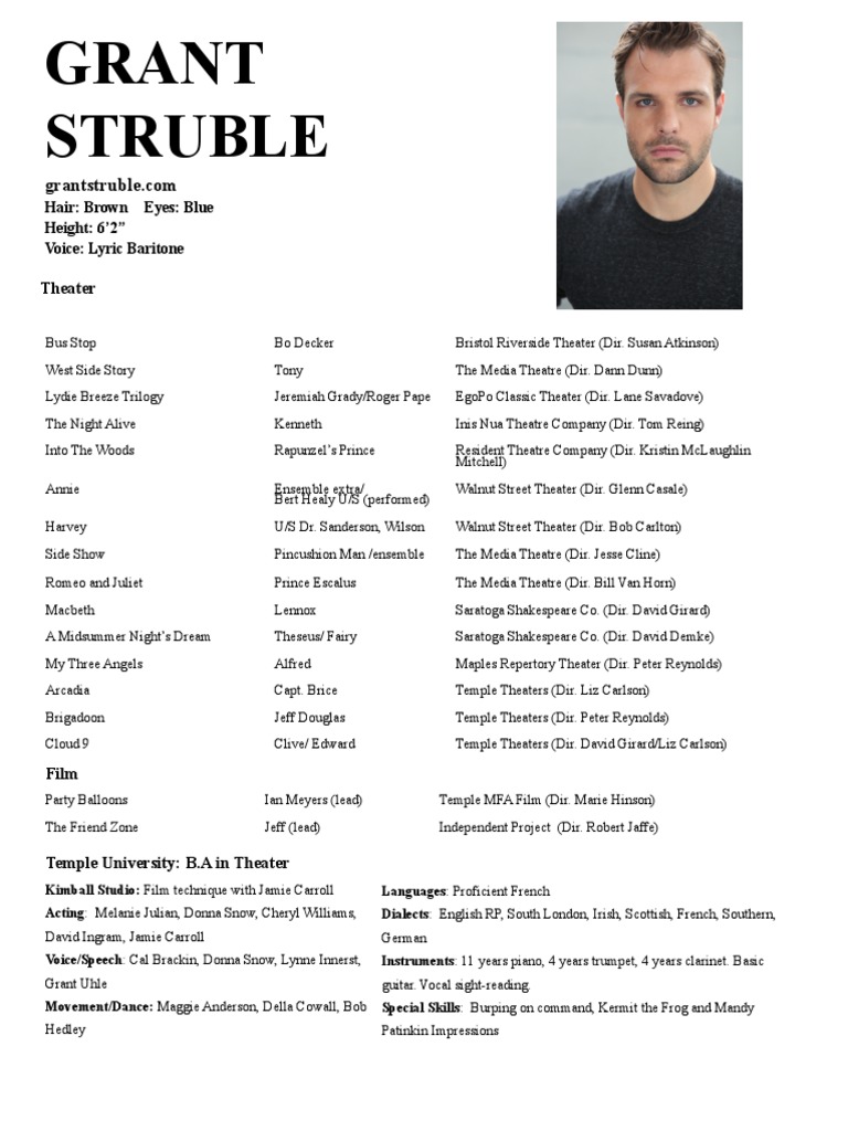 Grant Struble-Resume | PDF | Performing Arts