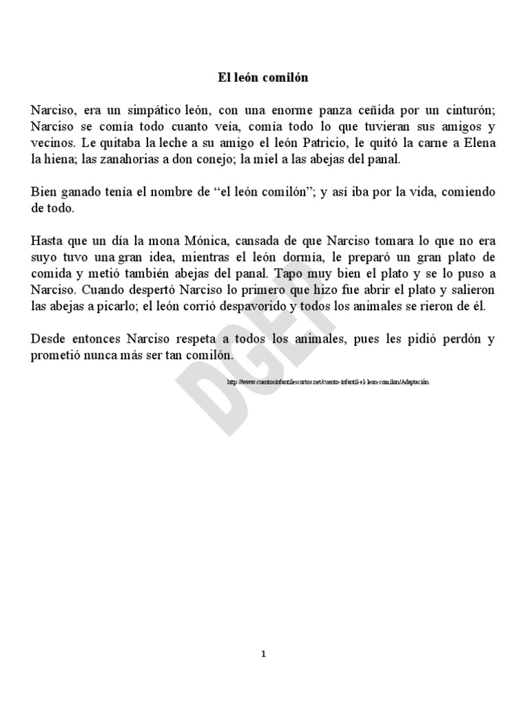 1er Grado. Guía Estudio. Narciso El León Comilón | PDF