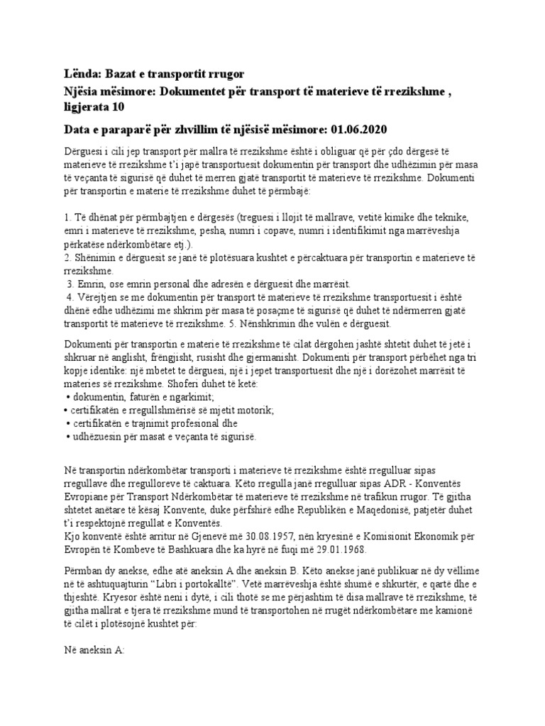 Lc3abnda. Bazat e Transportit Rrugor. Ligjerata 10 | PDF
