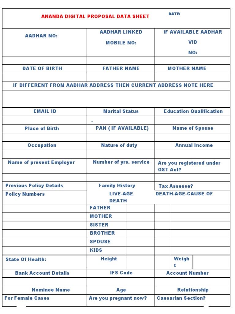 Ananda Digital Proposal Data Sheet: Date | PDF
